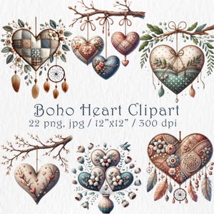 Boho Heart Clipart. Boho Hearts Isolated on White PNG & JPG. Rustic ...