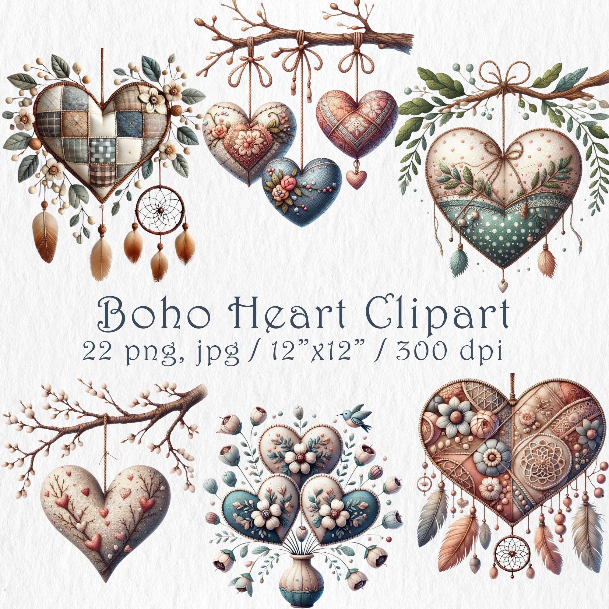 Boho Heart Clipart. Boho Hearts Isolated on White PNG & JPG. Rustic ...