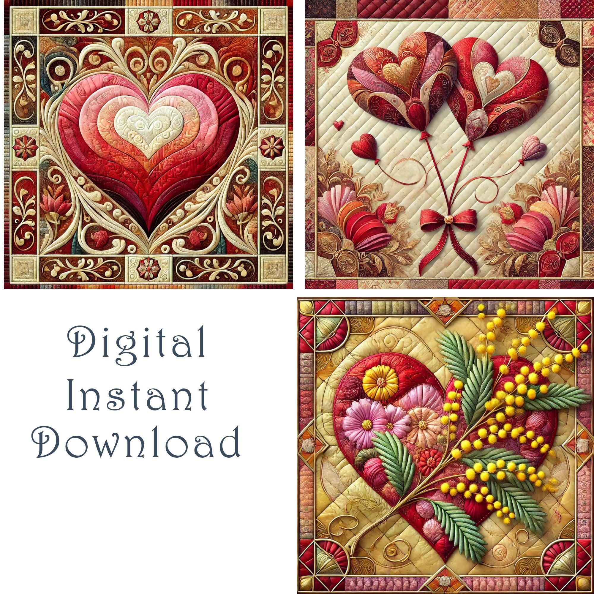 Heart Patchwork Quilt Art Clipart Set. Romantic Valentine's Day Heart ...