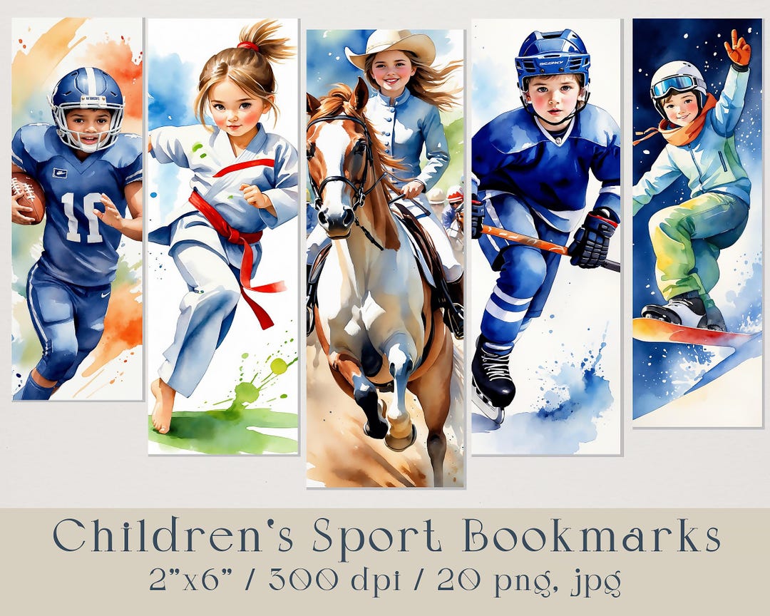 Kids Sports Watercolor Printable Bookmarks. Watercolor Design of Sports ...