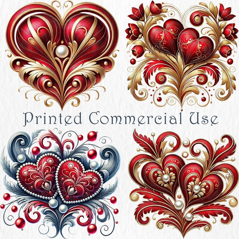 Valentines Day Heart Ornament Clipart. Elegant Art Decor Heart, 15 PNG ...