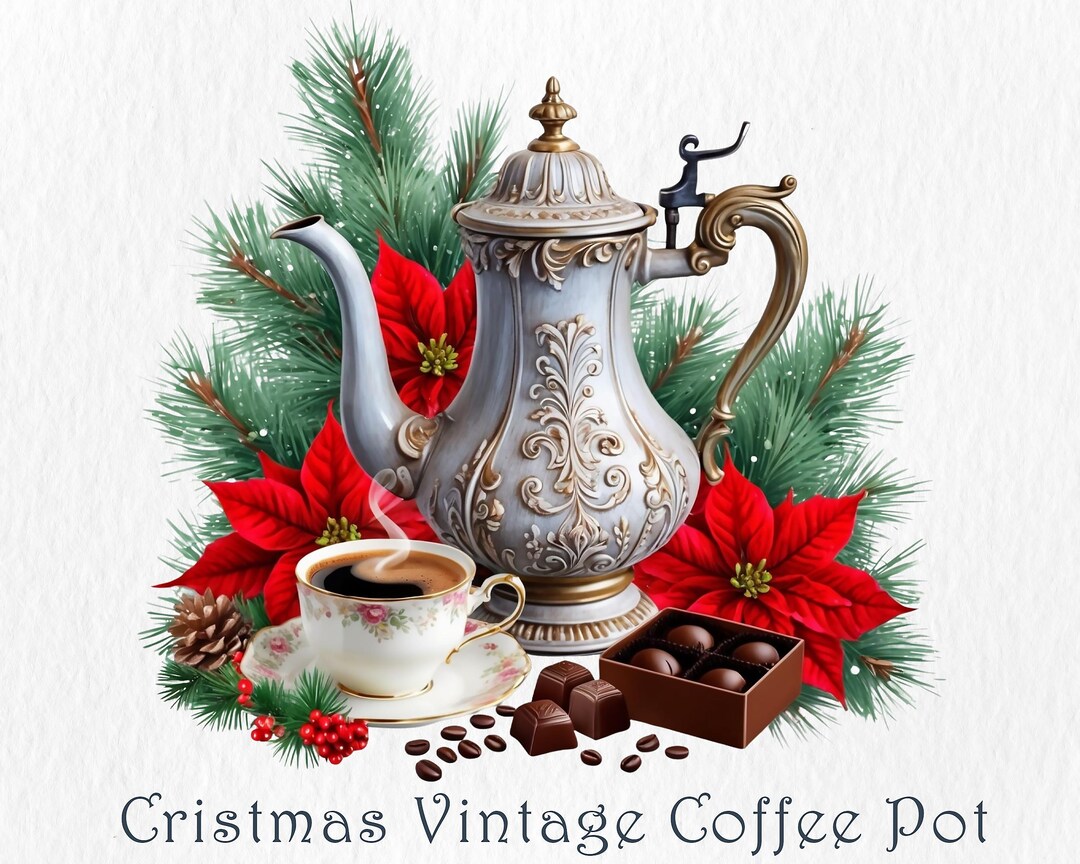 Vintage Christmas Coffee Pot Clipart Set. Festive Holiday Digital Art ...