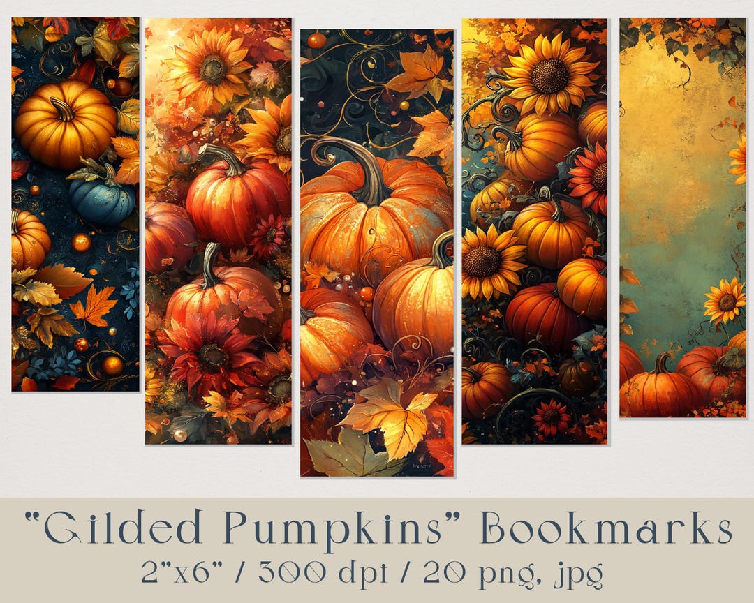 Gold Pumpkins Printable Bookmarks. Digital Instant Download. Book ...