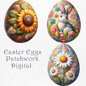 Easter Eggs Quilt Art Clipart Bundle. Patchwork Easter Eggs Digital Download. Spring Bunny ...