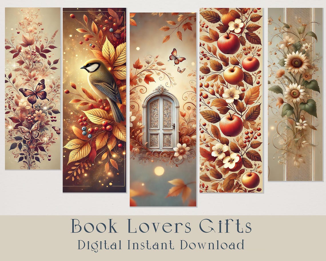 Autumn Printable Bookmarks Set, 20PNG Gentle Fallen Ideas Images Design ...