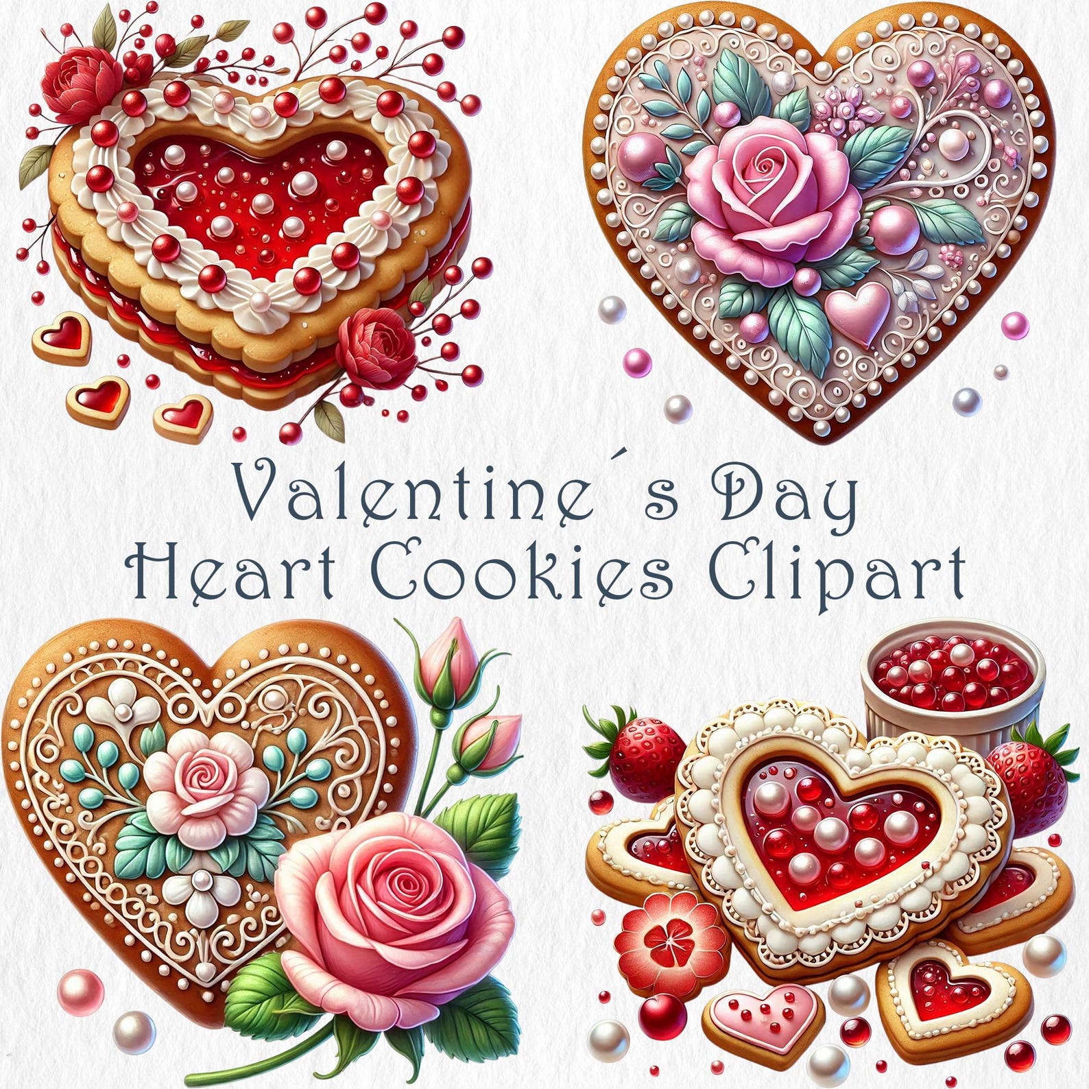 Valentine’s Day Heart Cookies Clipart – Jam, Icing, and Frosting ...