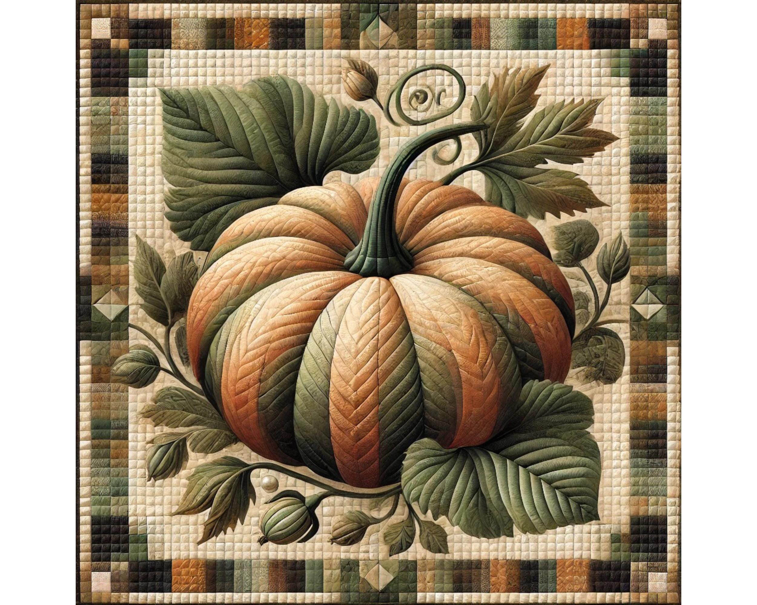 Fall Pumpkin Quilt Art Printable. Cozy Autumn Quilt Patterns Kit ...
