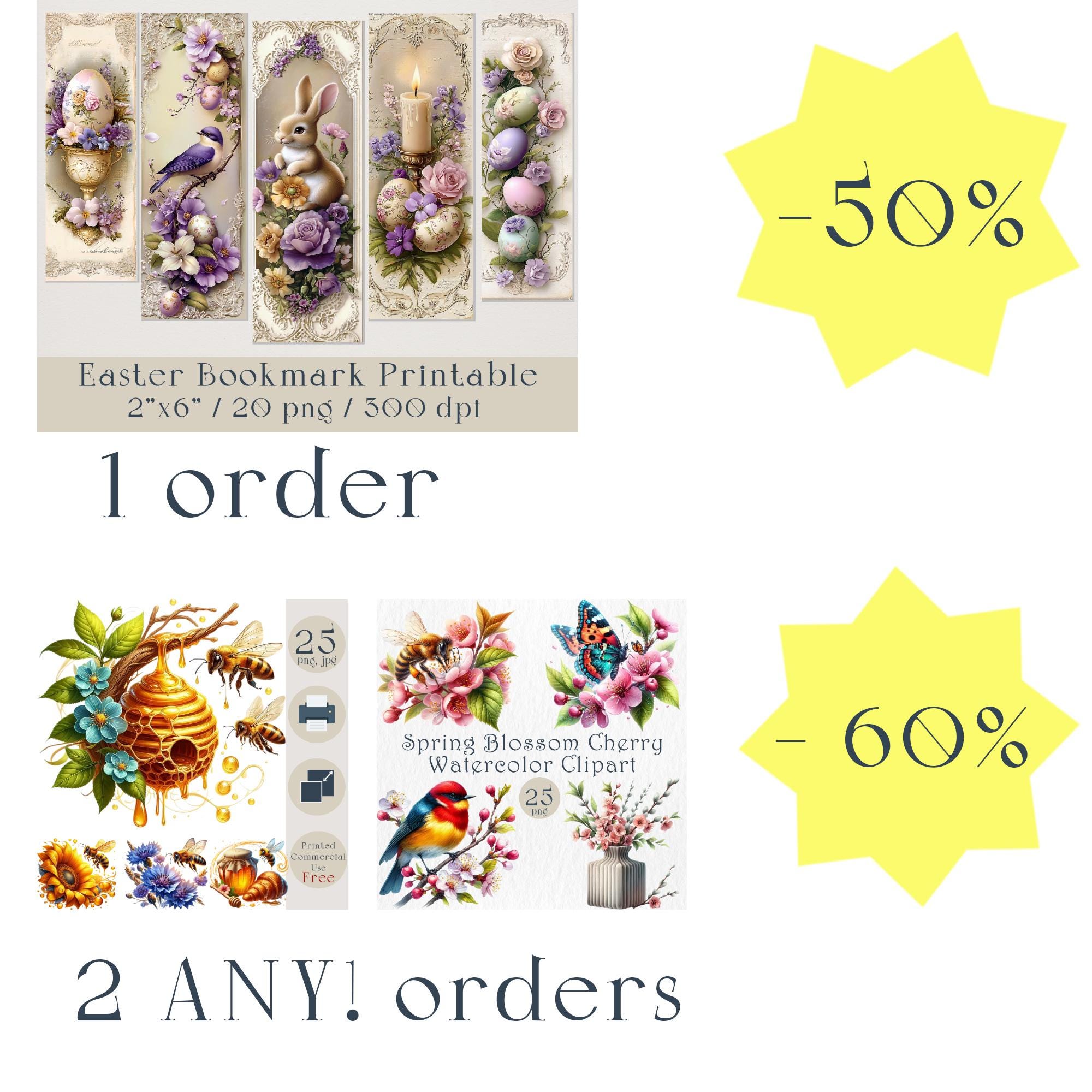 Easter Victorian Bookmarks Set. Digital Download, Floral Easter Bunny ...