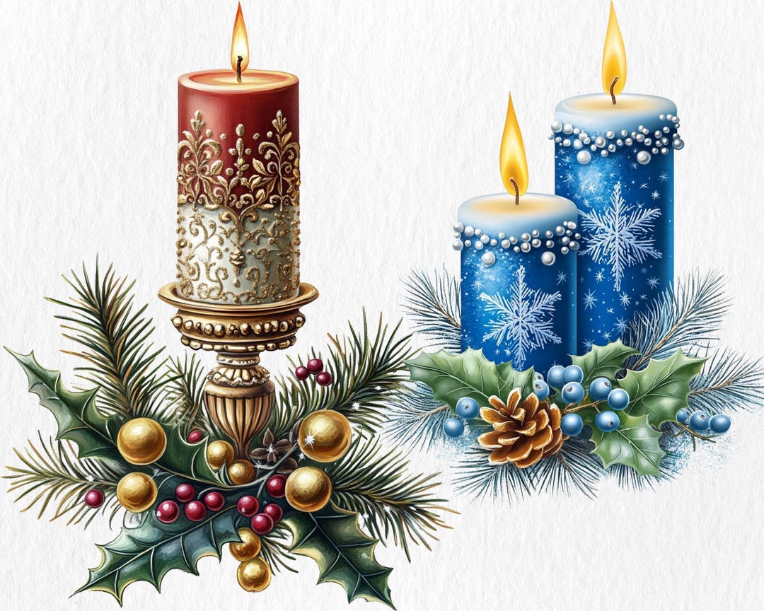 Christmas Candle Clipart Set. Festive Holiday Candles With Ornaments ...