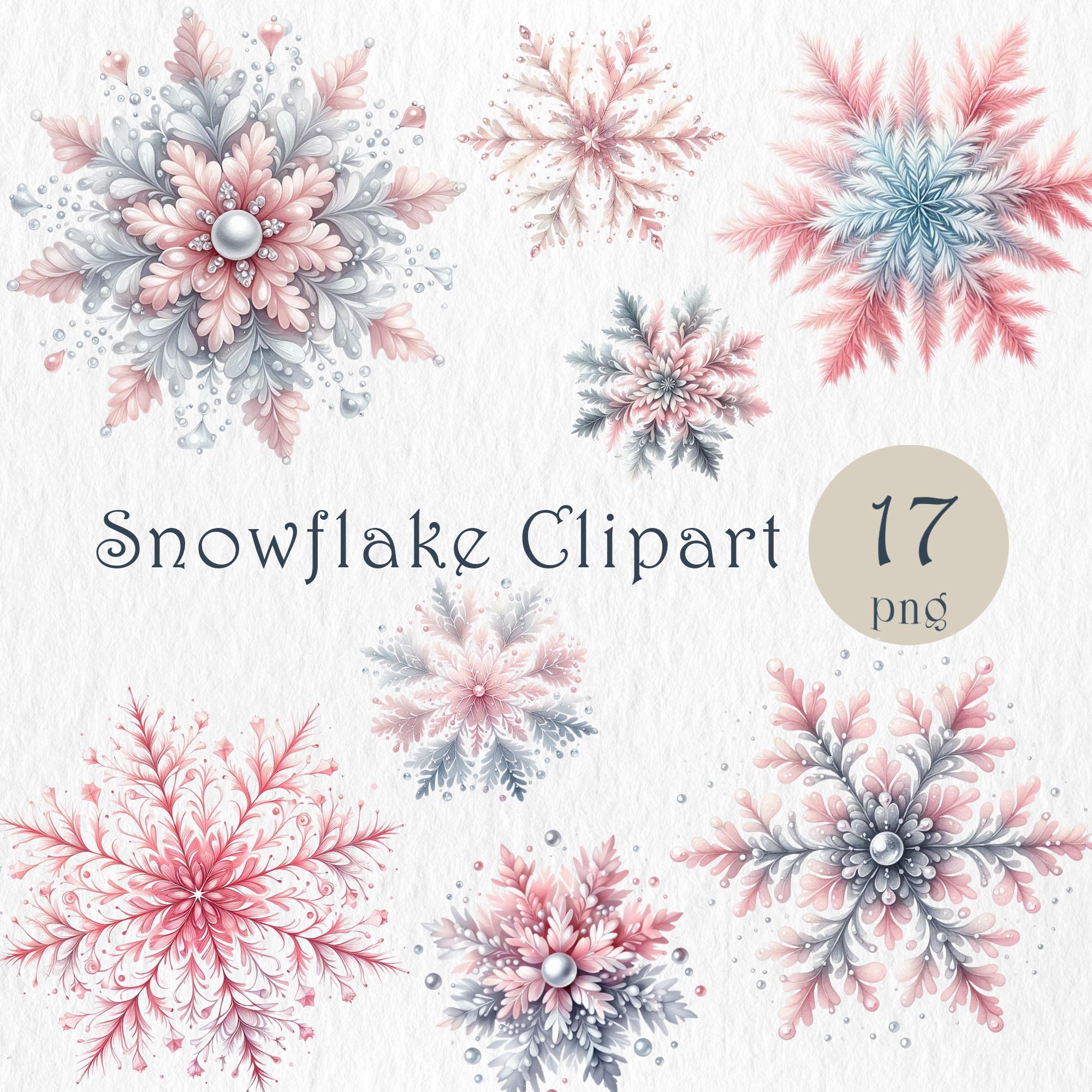 Snowflake Clipart Set – 17 Winter Watercolor Snowflakes PNG, Christmas ...