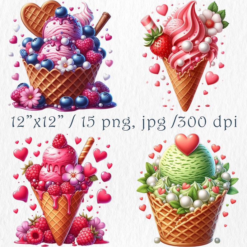 Valentine's Day Ice Cream Clipart, Cute Fruit Dessert PNG, Love Sweets ...