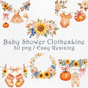 Autumn Pumpkin Baby Clothesline Clipart Set – Fall Baby Outfit PNG ...
