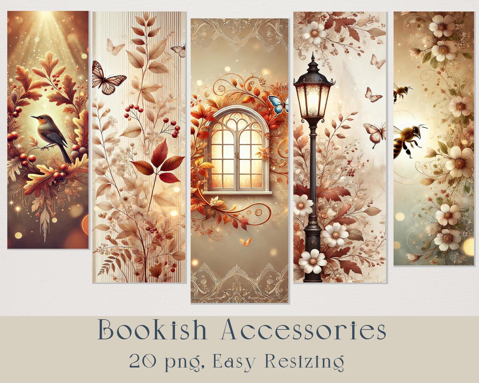 Autumn Printable Bookmarks Set, 20PNG Gentle Fallen Ideas Images Design ...
