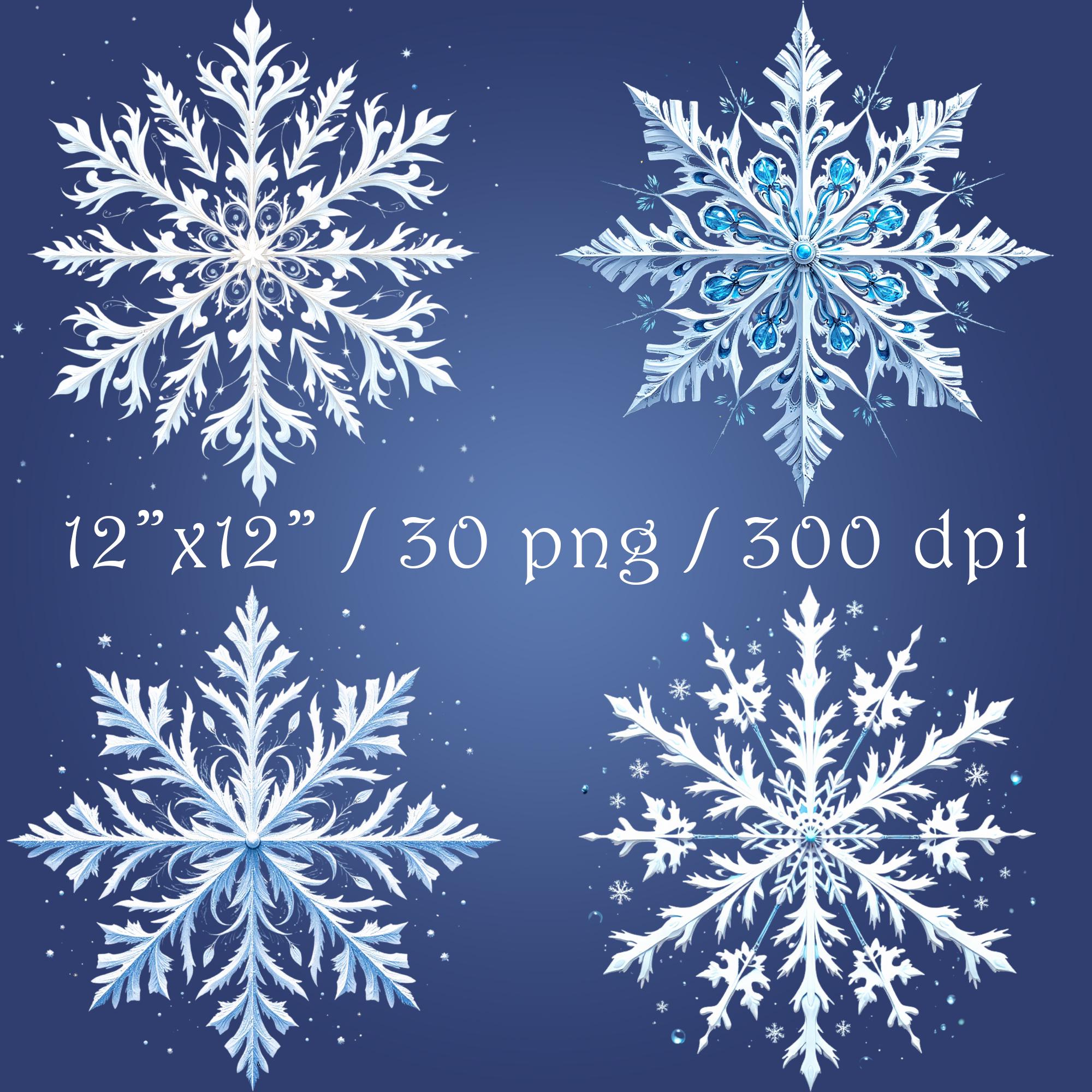Christmas Snowflake Clipart. White Snowflakes, Moon and Crescent PNG ...