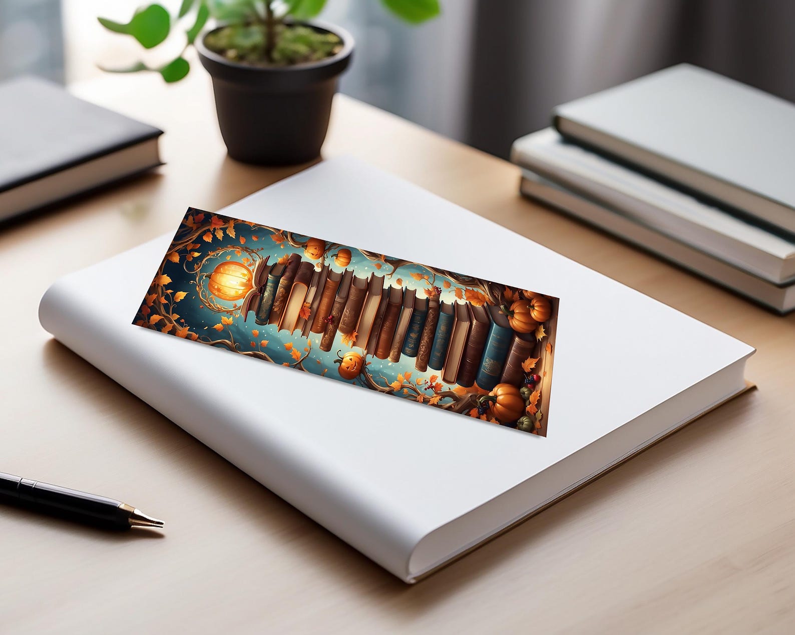 Autumn Fantasy Bookmarks Set, Cozy Fall Designs of Pumpkins, Lanterns ...