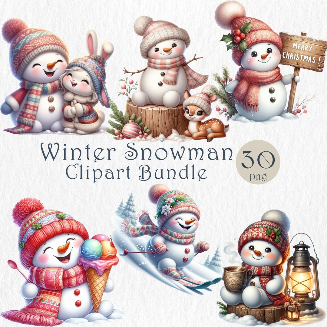 Snowman Clipart Bundle. Winter 30 PNG Set. Christmas Snowmen ...