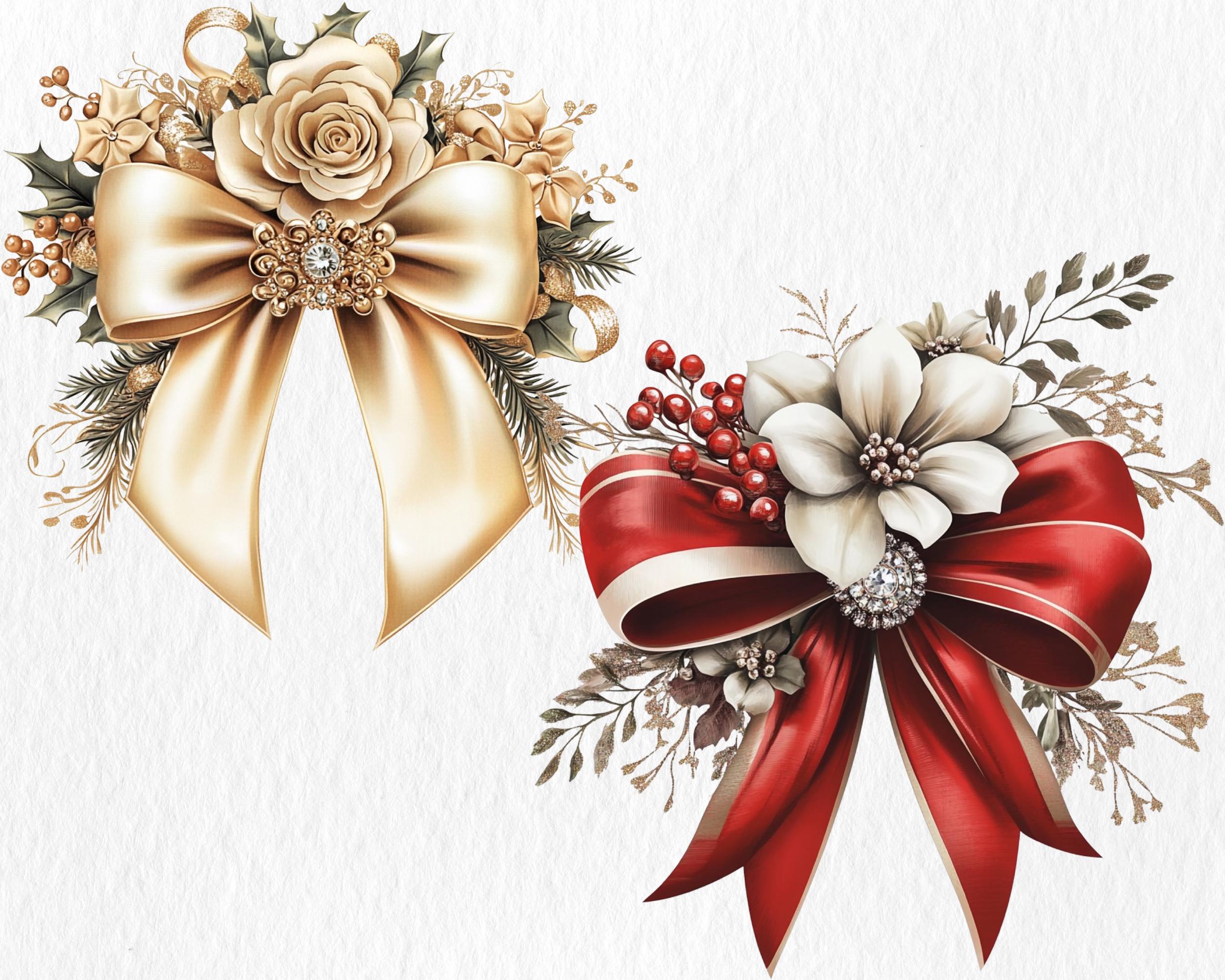 Christmas Bow Clipart Kit. Holiday Luxurious Baroque Decorative Bows ...