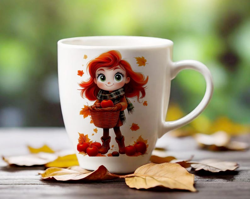 Autumn Cute Girl Clipart Set. Cute Red-haired Girl, Fall Illustrations ...