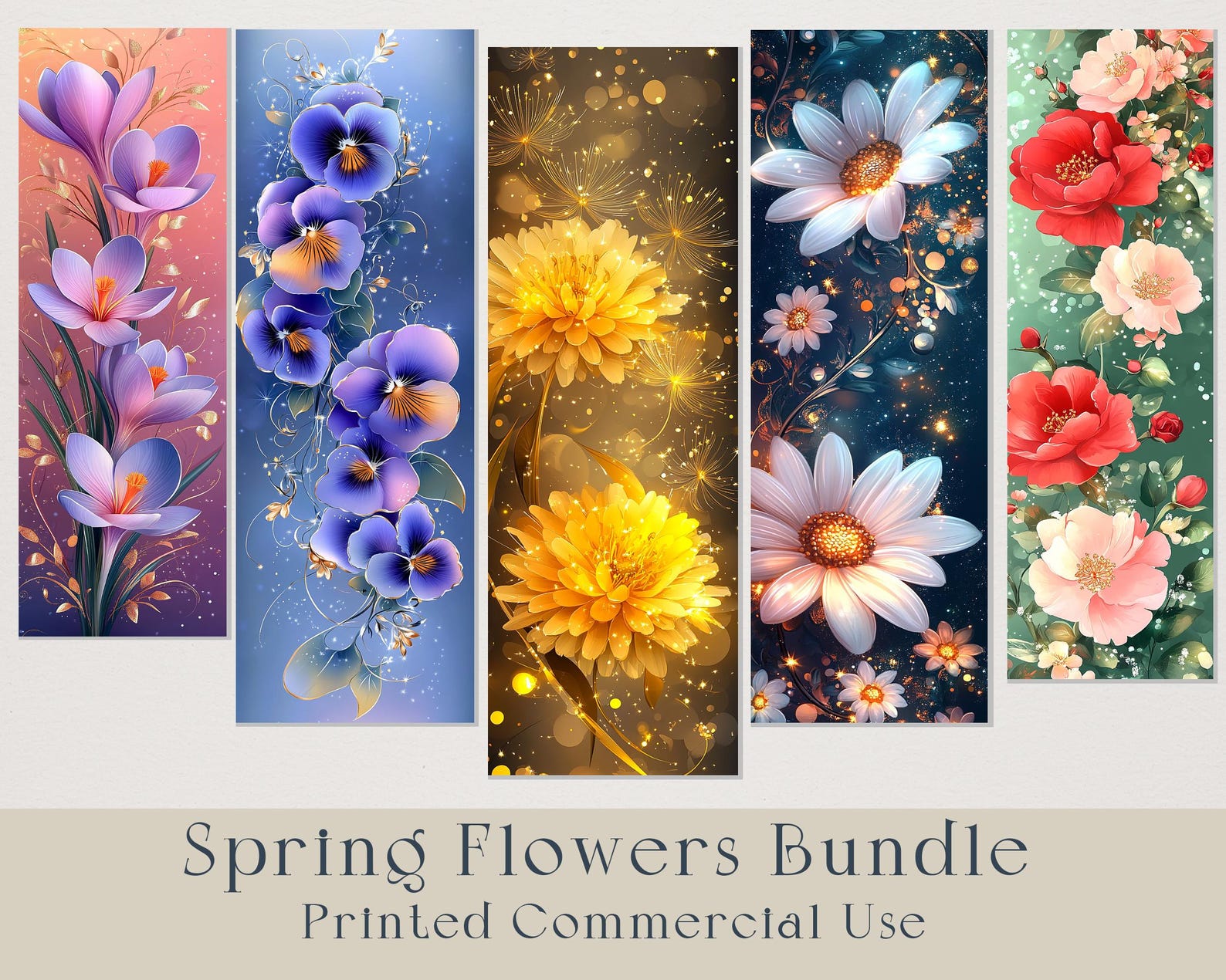 Spring Flowers Bookmarks Printable. Floral Bookmark Digital Instant Download. Aesthetic Book ...