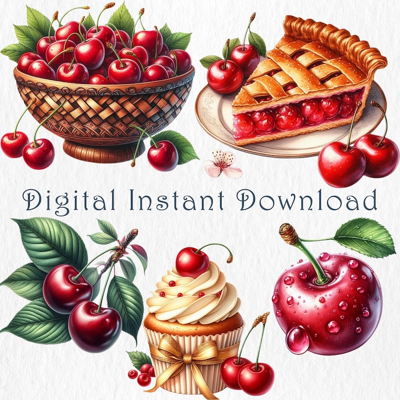 Watercolor Cherry Berry Clipart. Red Cherries 25 PNG. Cherry Berry ...