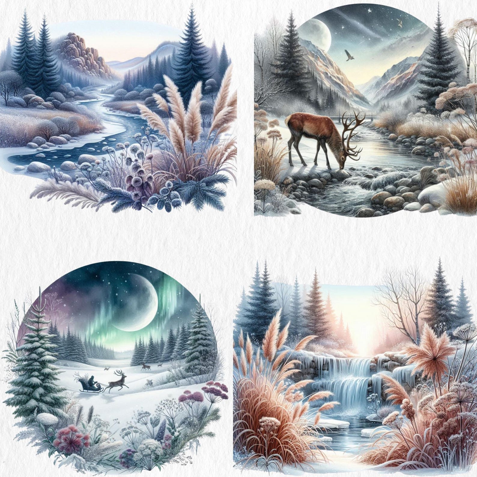 Watercolor Winter Scene 20 Cliparts. Art Print - Boho Christmas Wall ...