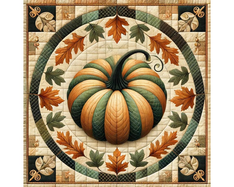 Fall Pumpkin Quilt Art Printable. Cozy Autumn Quilt Patterns Kit ...