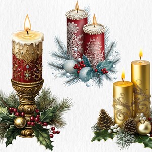 Christmas Candle Clipart Set. Festive Holiday Candles With Ornaments ...