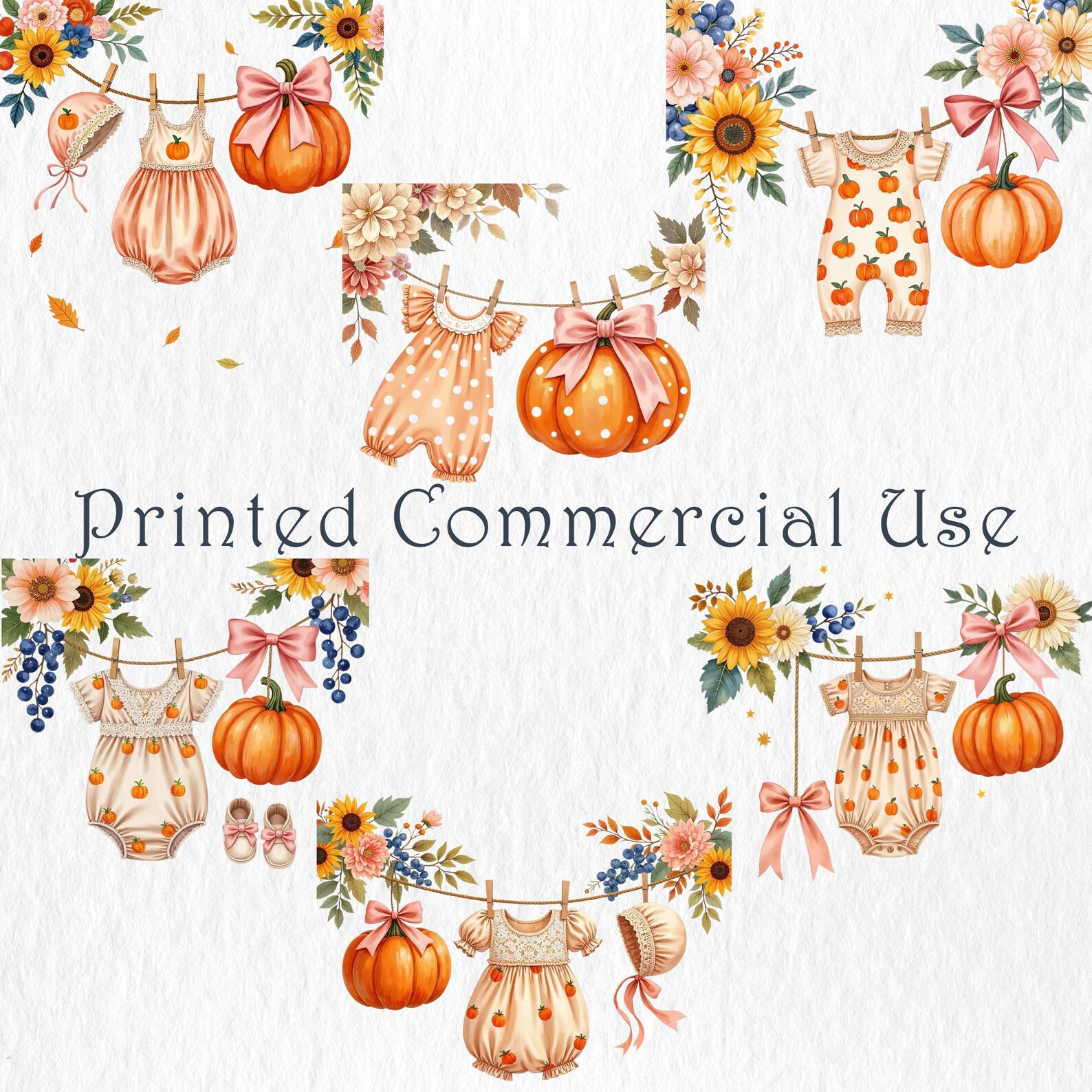 Autumn Pumpkin Baby Clothesline Clipart Set – Fall Baby Outfit PNG ...