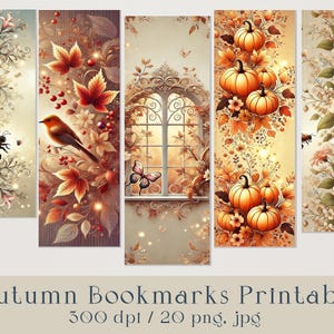 Autumn Printable Bookmarks Set, 20PNG Gentle Fallen Ideas Images Design ...