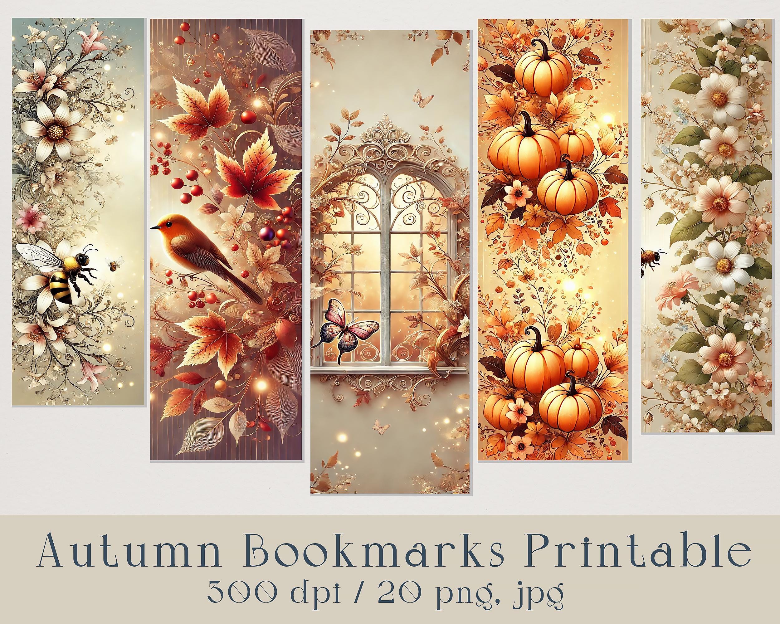 Autumn Printable Bookmarks Set, 20PNG Gentle Fallen Ideas Images Design ...