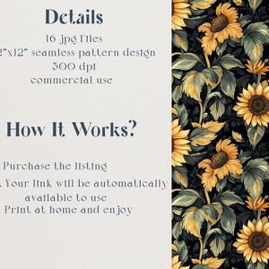 Sunflowers Seamless Pattern, Printable Paper. 16 Jpg Digital Pattern ...