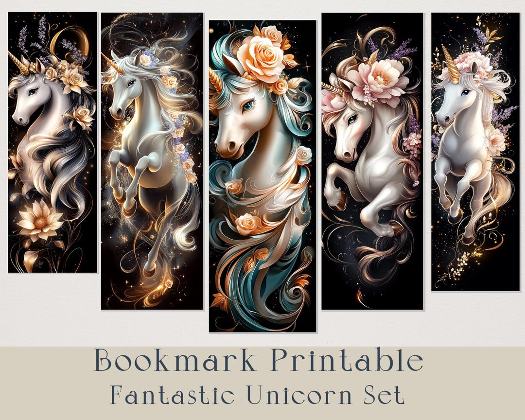 Magical Unicorn Bookmarks Printable. Fantasy Floral Bookmark Set. Cute ...