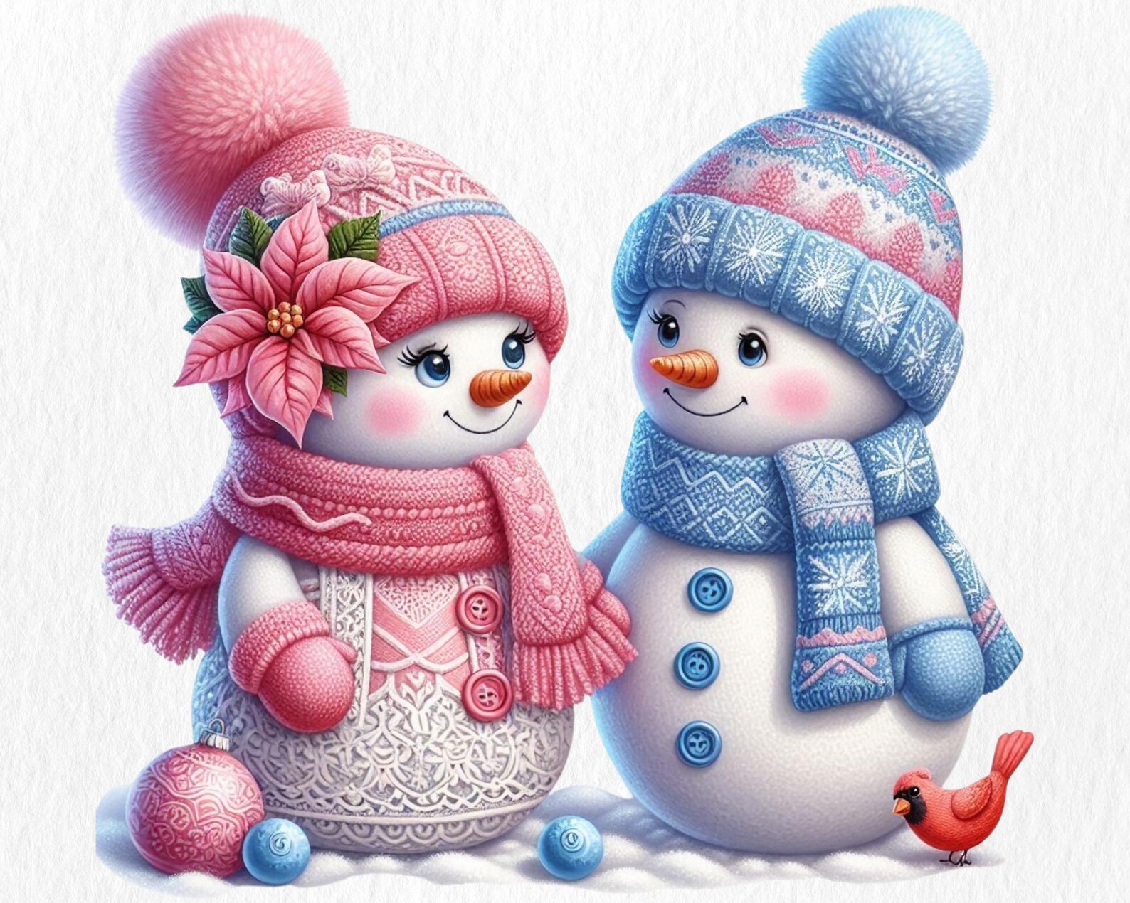 Christmas Snowmen Clipart, Winter Snowman Duo Digital Illustrations ...