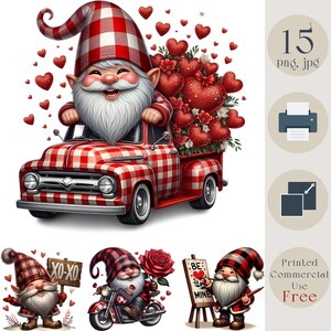 Quirky Cute Buffalo Plaid Gnome Clipart, Red Heart Gnome PNG, Rustic ...