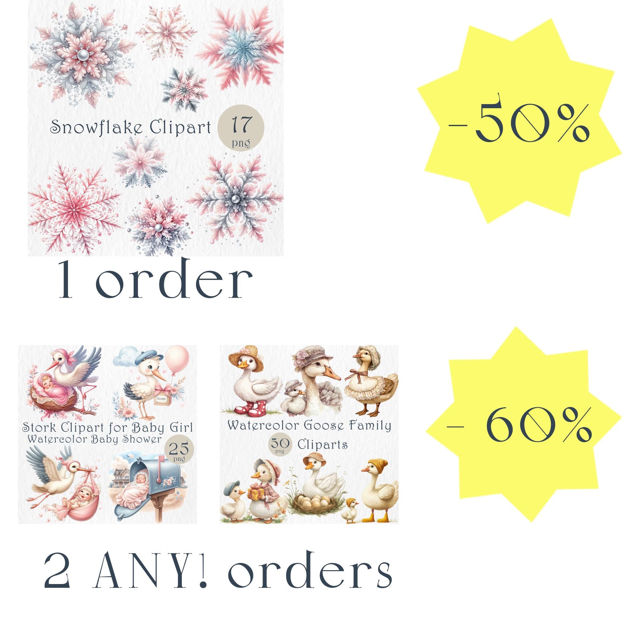 Snowflake Clipart Set – 17 Winter Watercolor Snowflakes PNG, Christmas ...