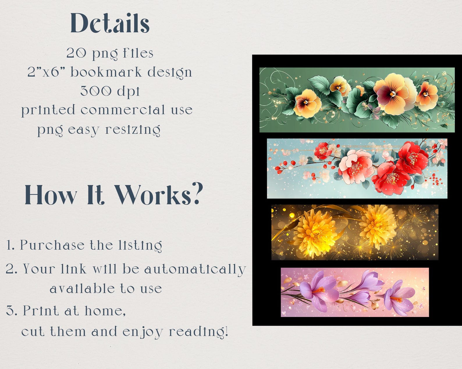 Spring Flowers Bookmarks Printable. Floral Bookmark Digital Instant ...