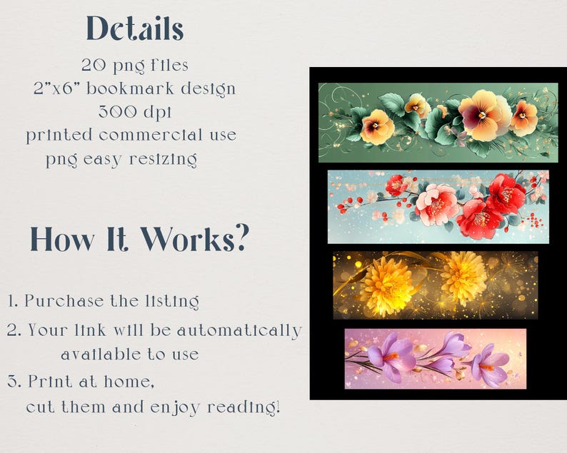 Spring Flowers Bookmarks Printable. Floral Bookmark Digital Instant Download. Aesthetic Book ...