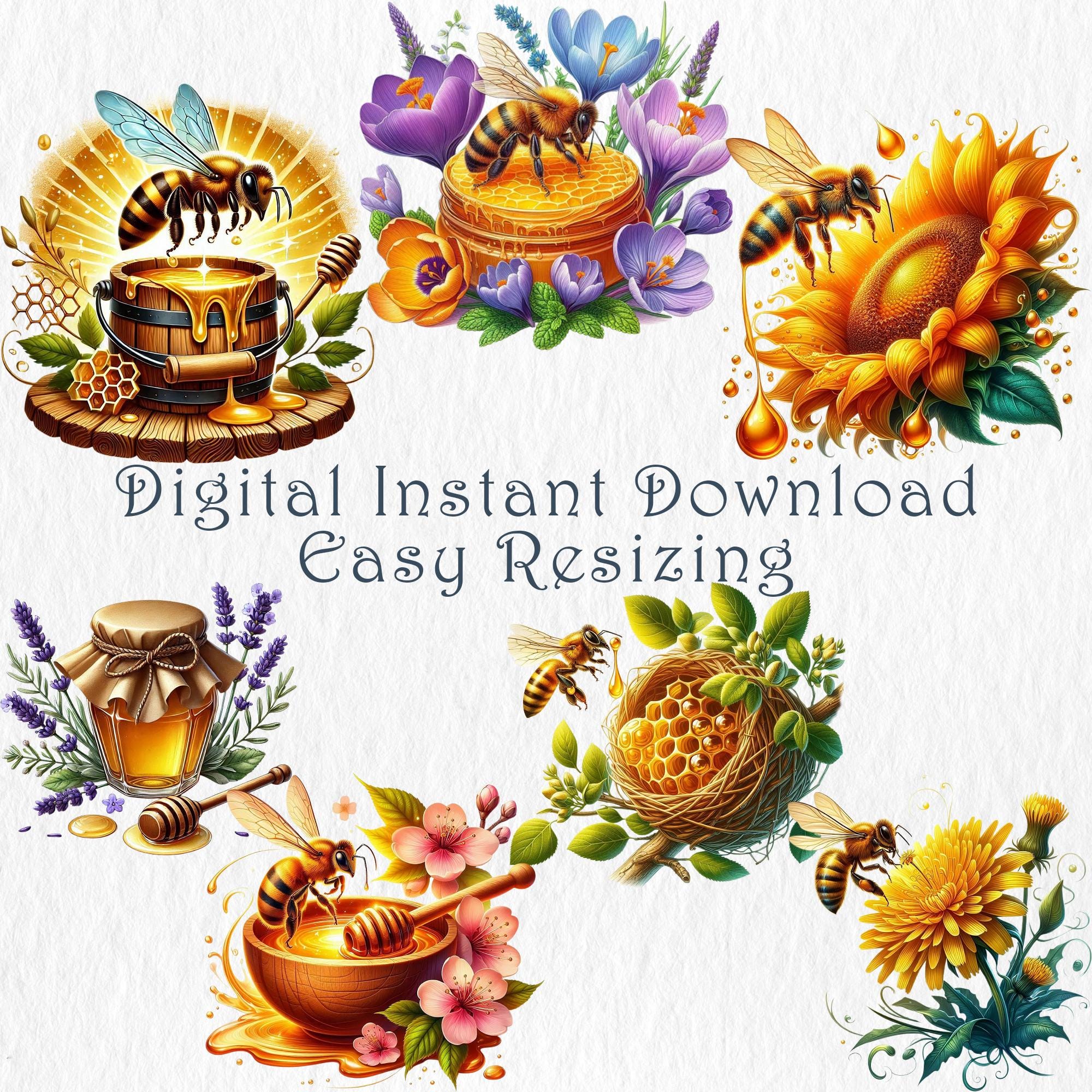 Bee and Honey Clipart Bundle. Watercolor Bees, Honeycomb, Flowers ...