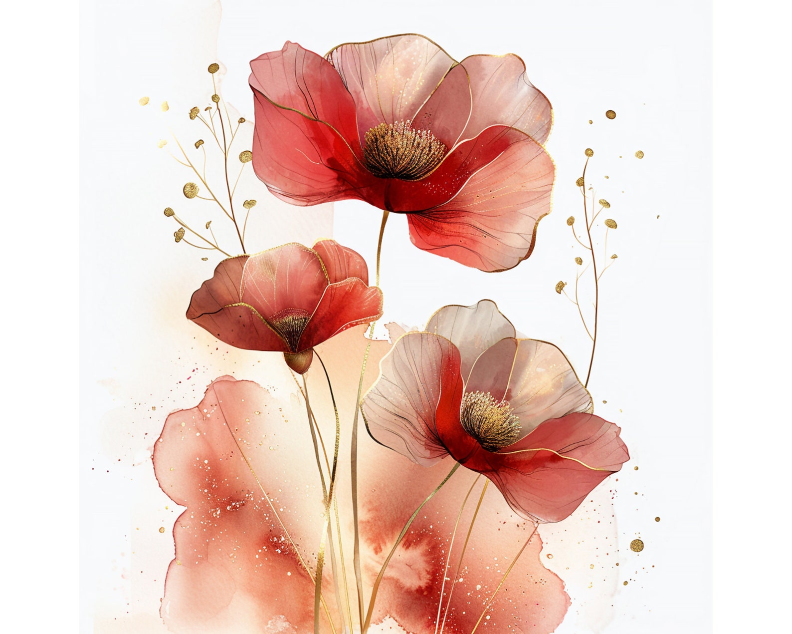 Elegant Poppy Flowers Digital Art. Printable Abstract Pressed Poppy ...