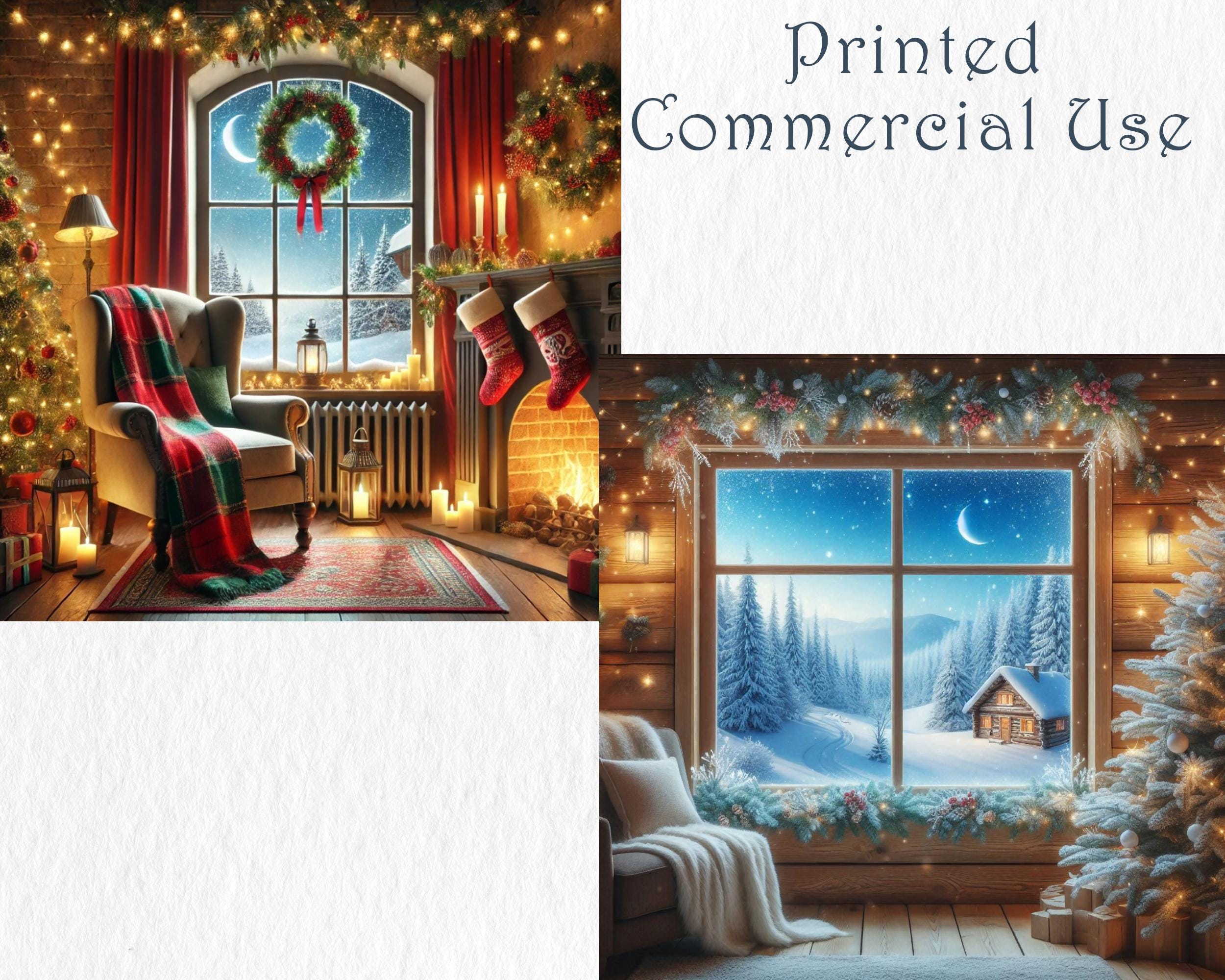 Cozy Christmas Home Clipart, 12 JPG, Festive Window View, Holiday Decor ...