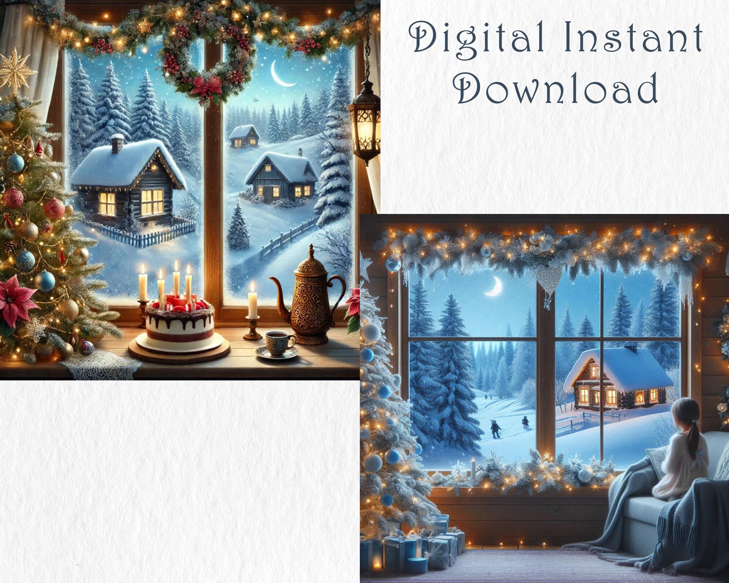 Cozy Christmas Home Clipart, 12 JPG, Festive Window View, Holiday Decor ...