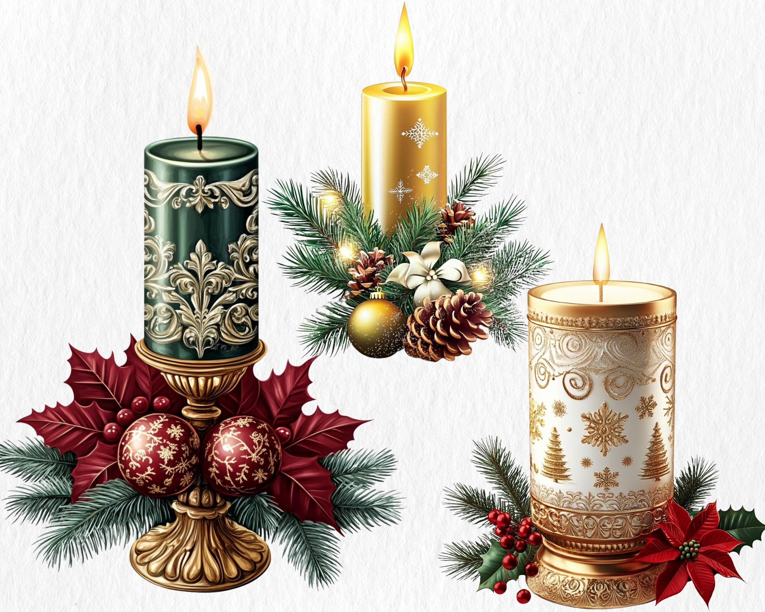 Christmas Candle Clipart Set. Festive Holiday Candles With Ornaments ...