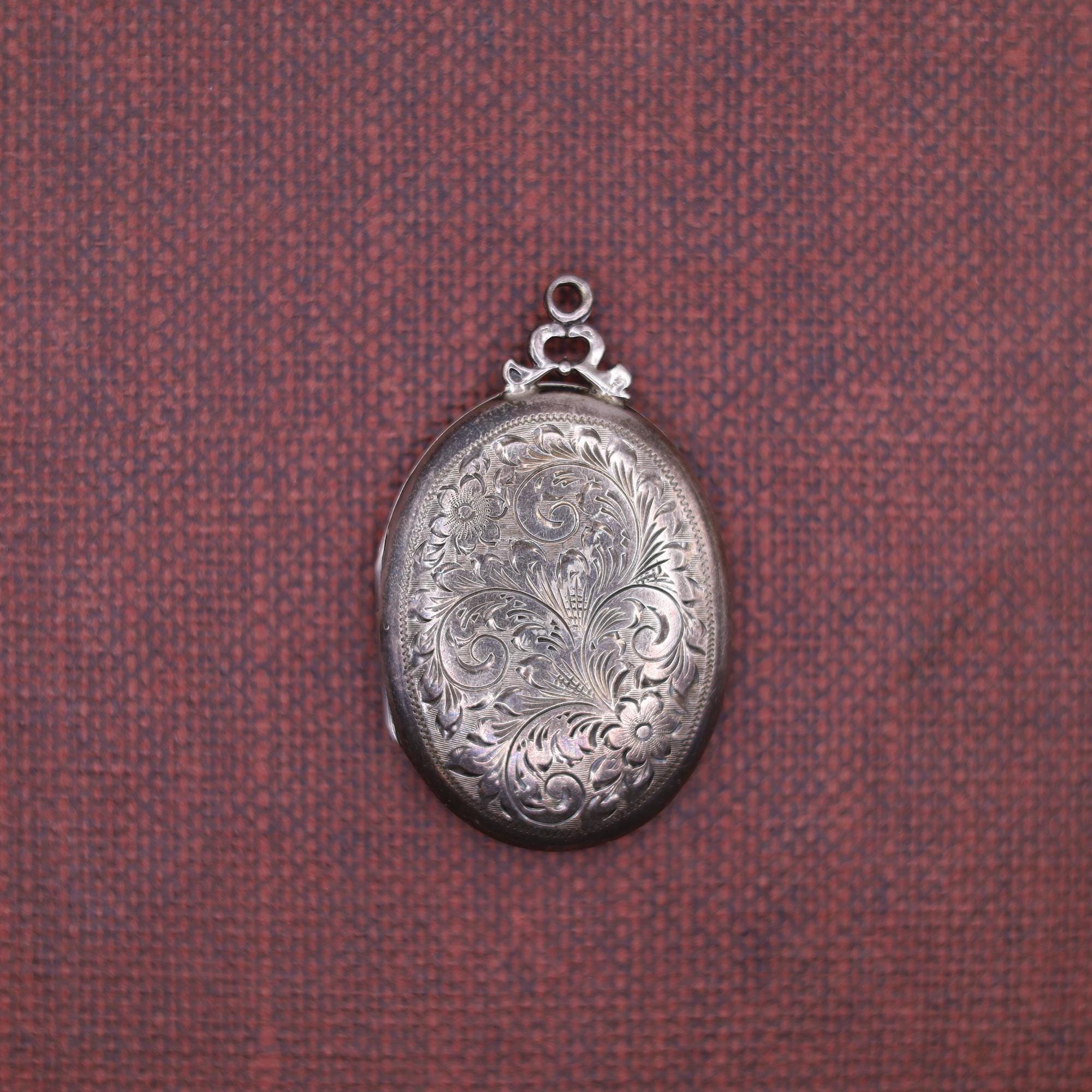 Antique Sterling Locket / Etched Silver Locket / Sterling Silver Locket ...