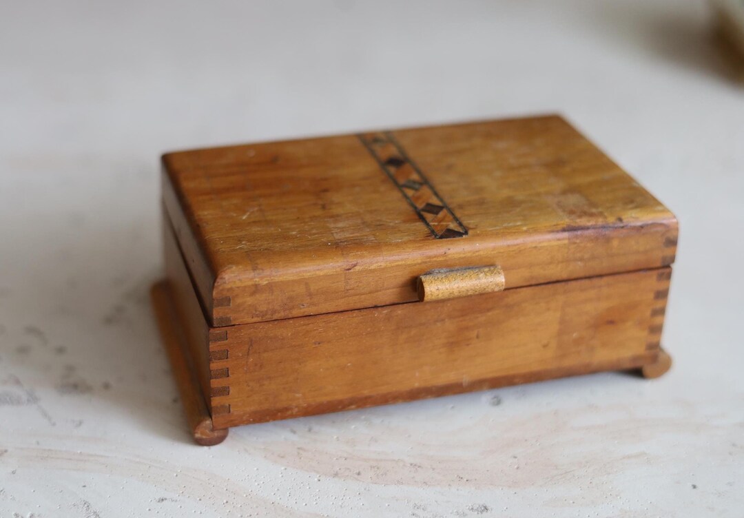 Vintage Natural Wood Box / Wooden Trinket Box / Wooden Jewelry Box ...