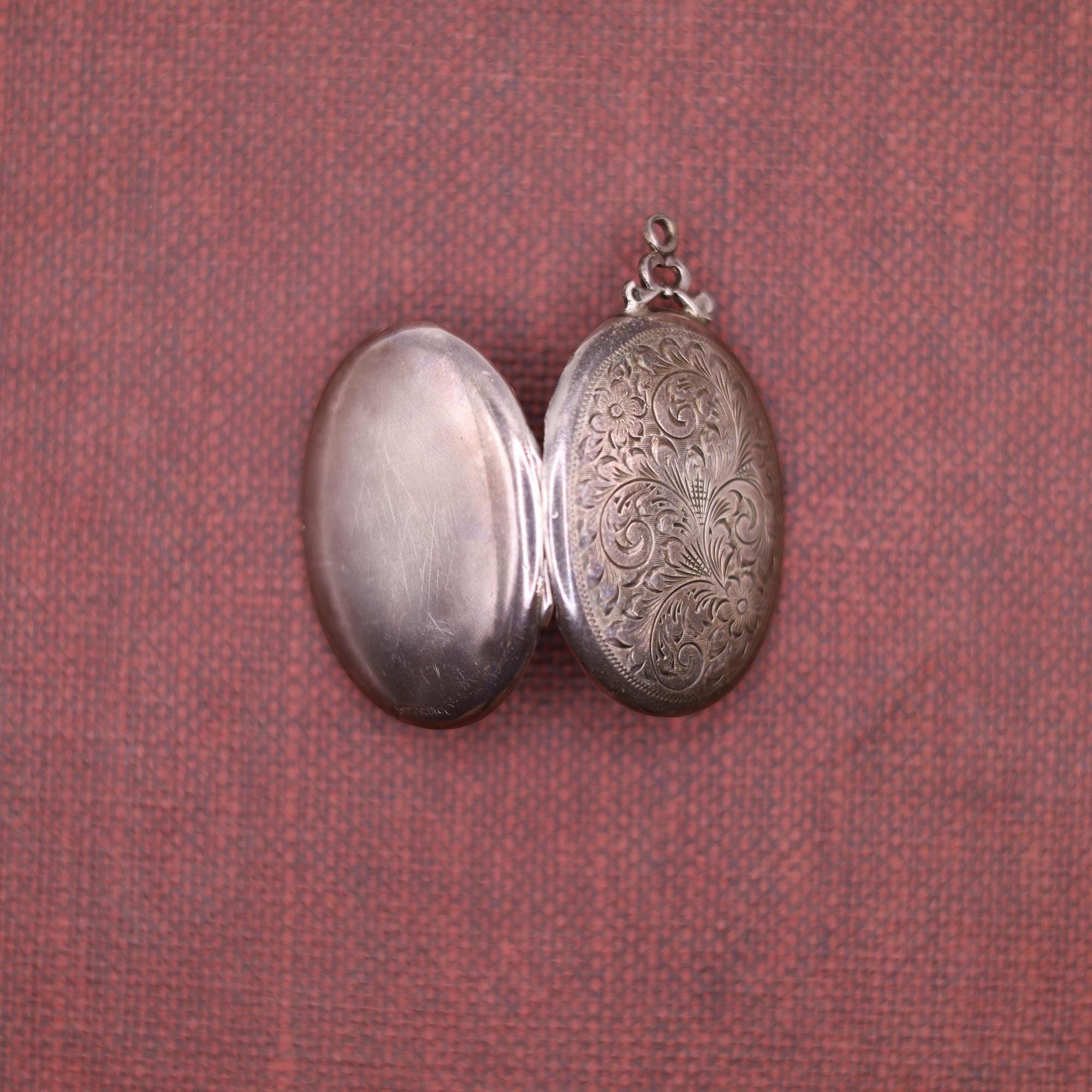 Antique Sterling Locket / Etched Silver Locket / Sterling Silver Locket ...