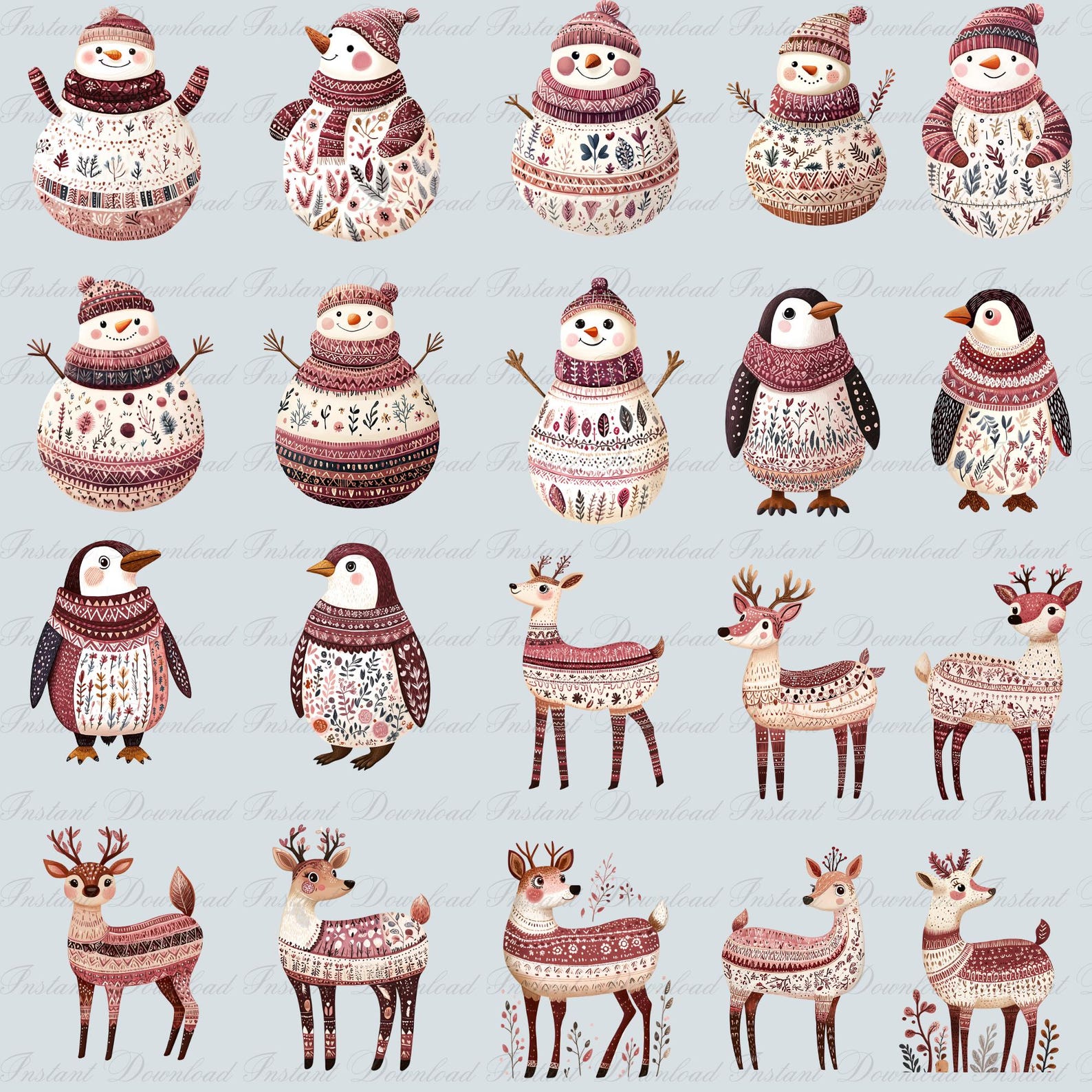 Watercolour Scandinavian Winter Clipart Bundle, Snowy Winter Folk Art ...