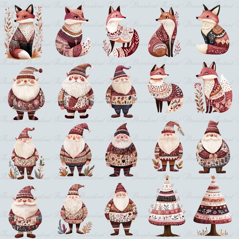 Watercolour Scandinavian Winter Clipart Bundle, Snowy Winter Folk Art ...