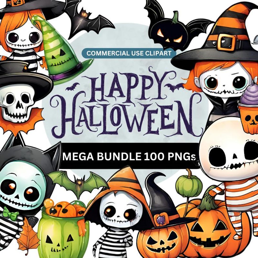 Cute Halloween Png Bundle,spooky Halloween Watercolor Clipart, Kids ...