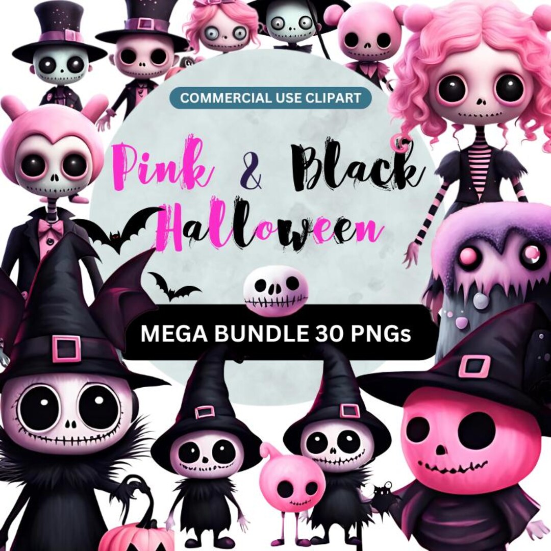 Pink Halloween Png Bundle,spooky Halloween Watercolor Clipart, Kids ...