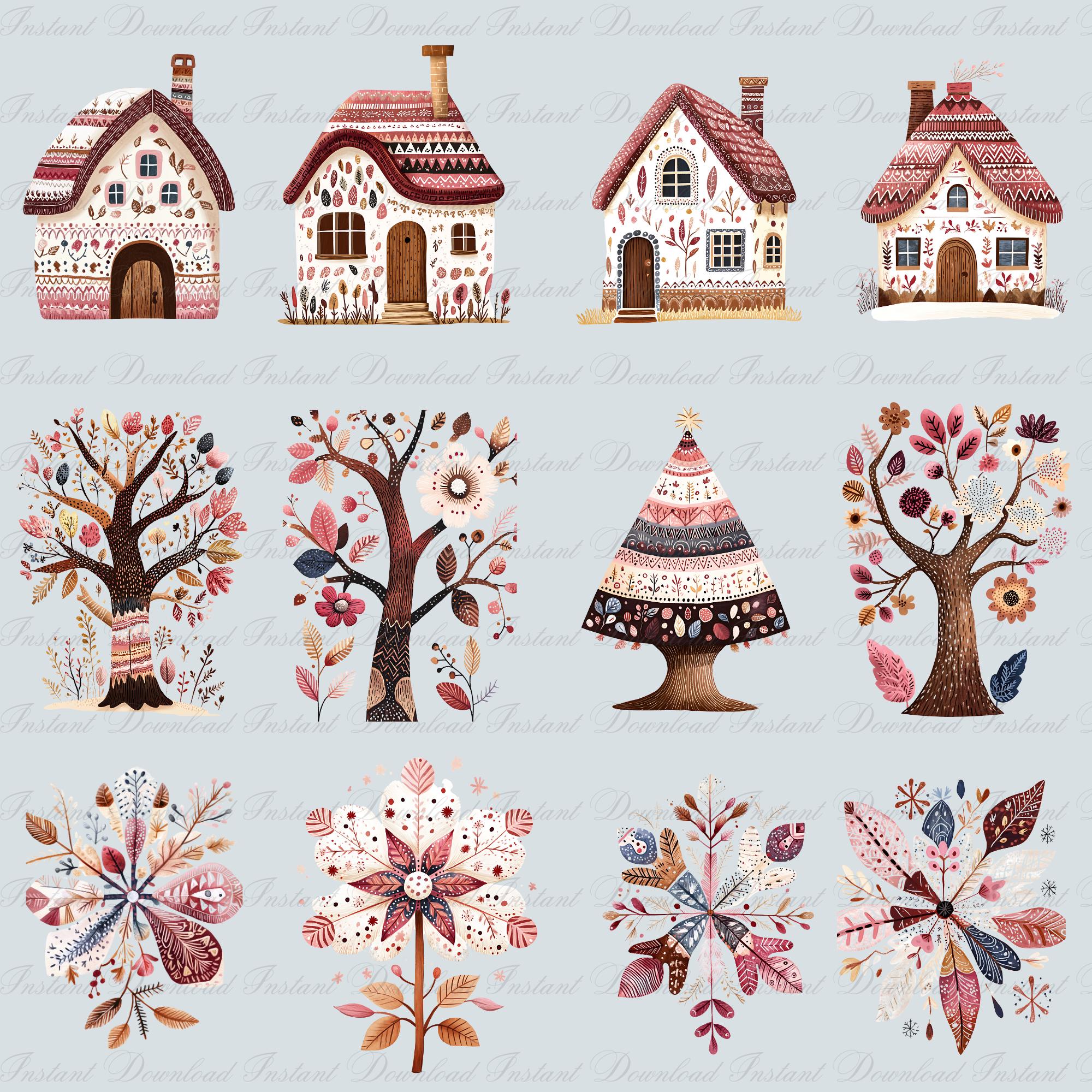 Watercolour Scandinavian Winter Clipart Bundle, Snowy Winter Folk Art ...
